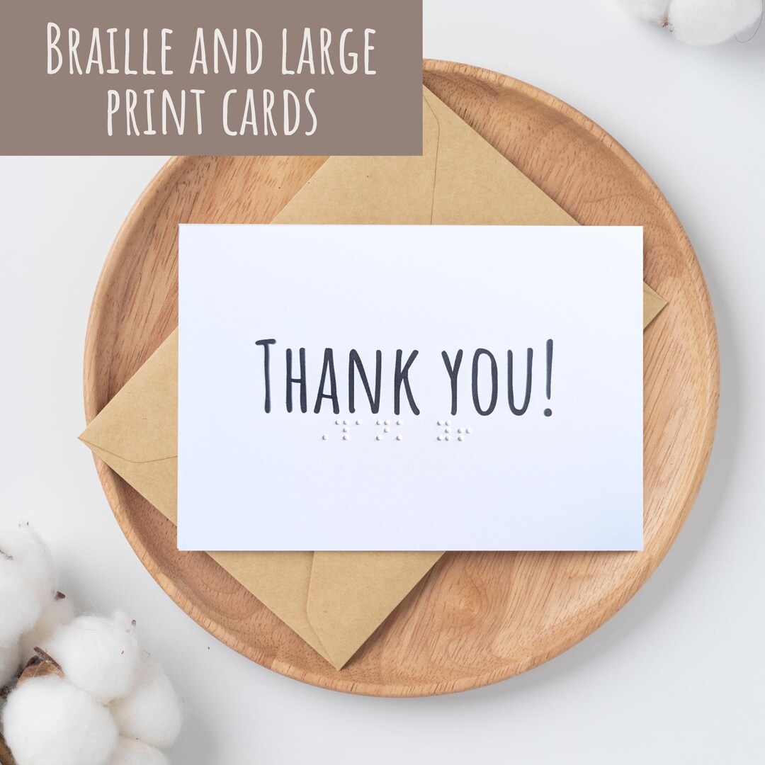 Braille Thank You Card for Braille Reader Large Print Thank You Card ...