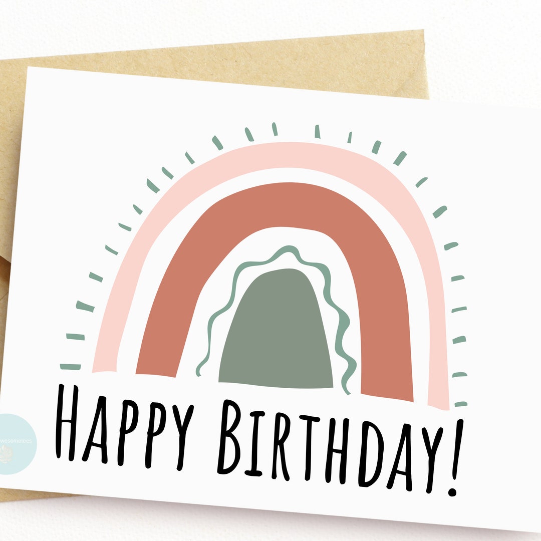 Printable Happy Birthday Boho Rainbow Card Kids Girls Youth Tween Teen ...