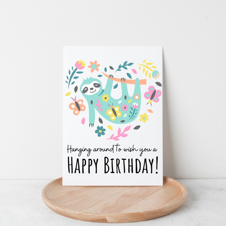 Printable Card Birthday Card for Kids Sloth Lover Birthday - Etsy