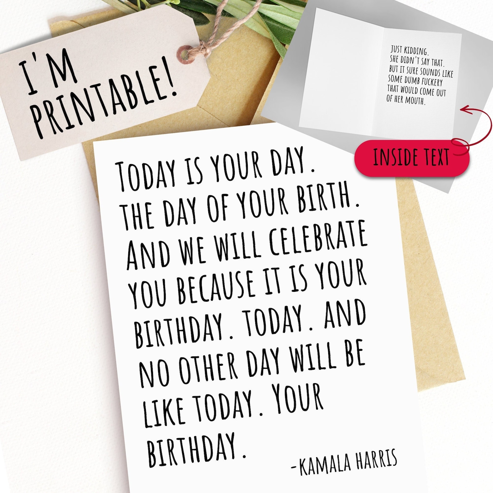 Printable Kamala Harris Birthday Card for Him Her Funny Birthday ...