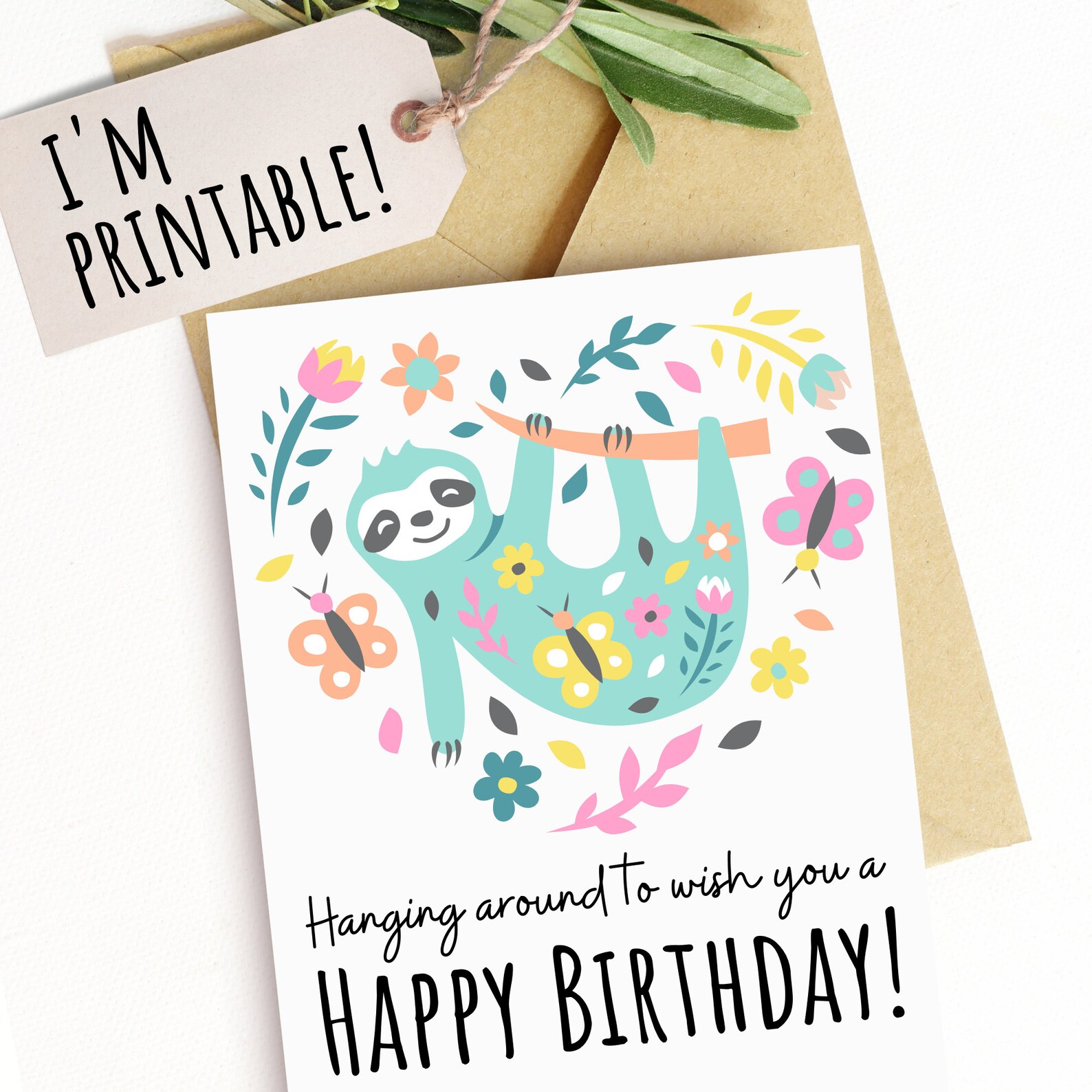 Printable Card Birthday Card for Kids Sloth Lover Birthday - Etsy