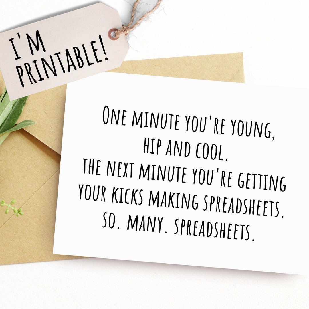 Printable Office Birthday Card for Coworker Funny Spreadsheet Card for ...