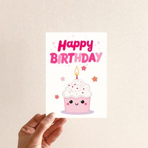 Printable Kids Birthday Card for Girls Cute Cupcake Birthday Card for ...