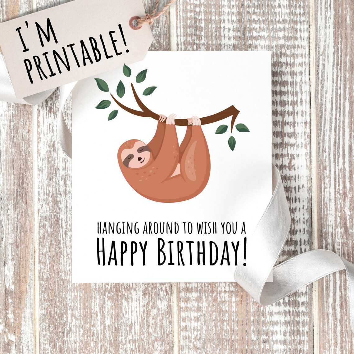 Printable Birthday Card Sloth Birthday Card for Kids Girls - Etsy
