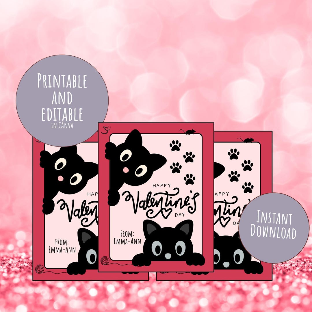 Editable Valentines Day Cards for Kids Printable Classroom Cat ...