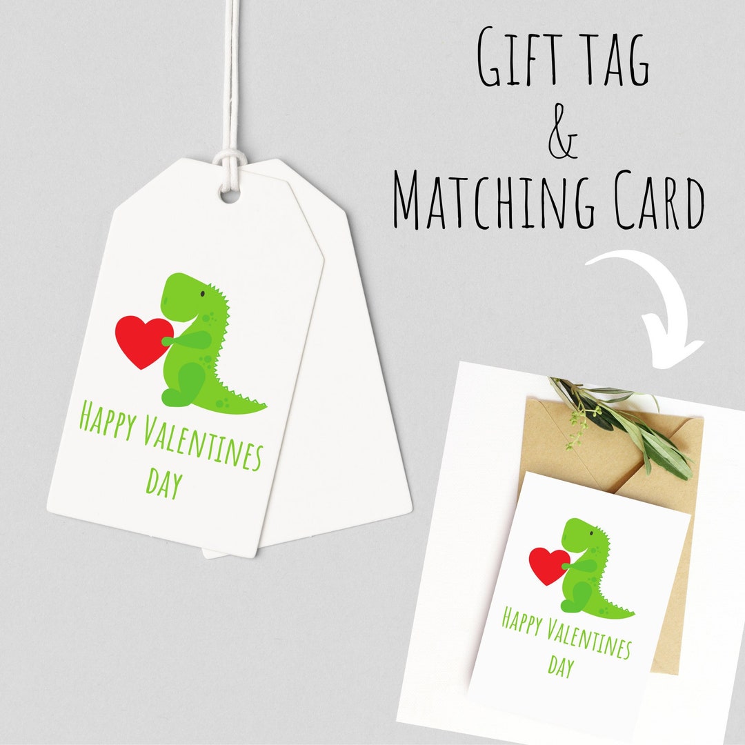 Dinosaur Valentine Printable Gift Tags and Card Kids Youth Valentine ...