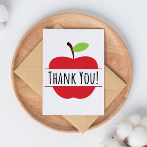 Printable Thank You Apple Card for Teacher, End of Year Teacher Gift ...