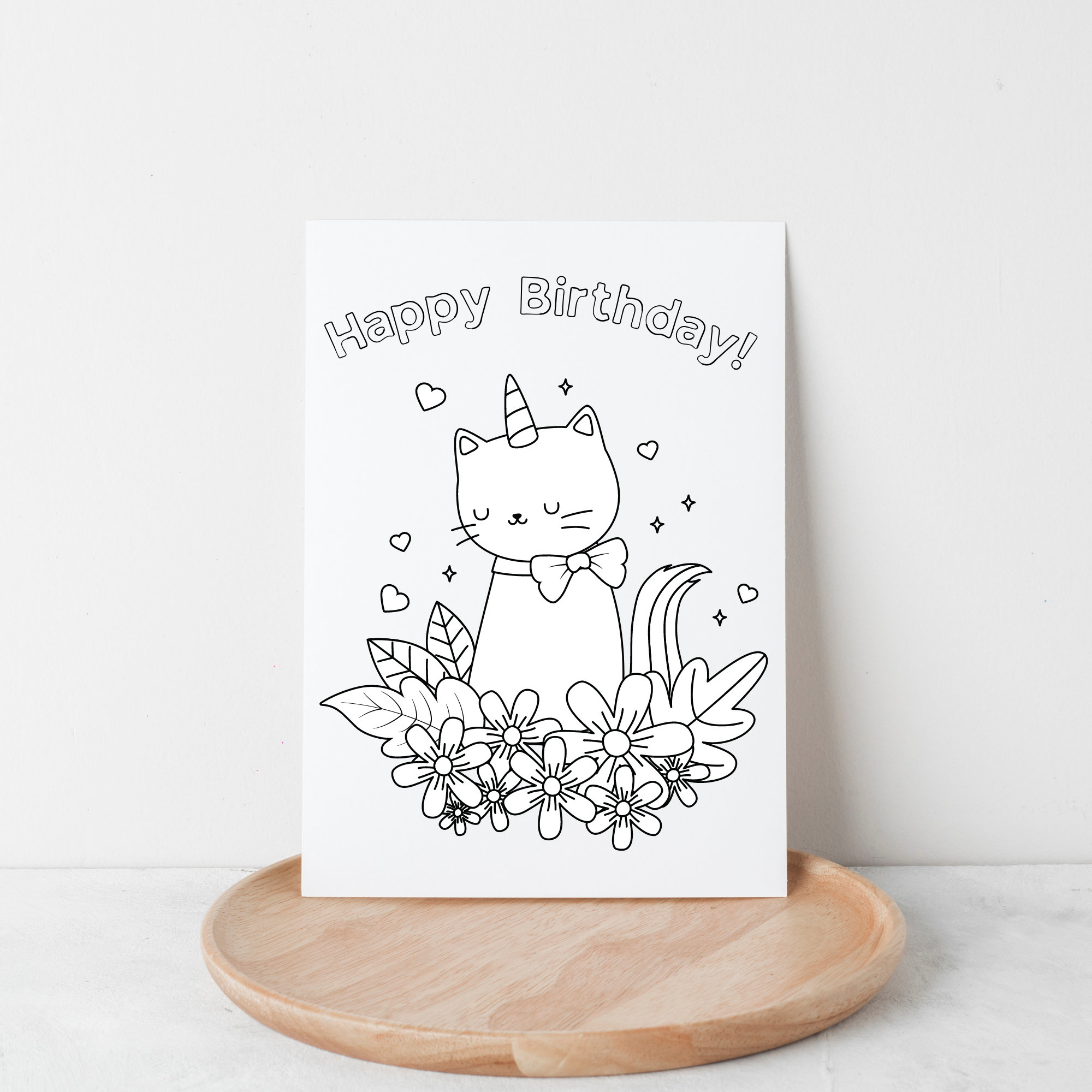 Printable Birthday Card for Kids Cat Birthday Card for Girls Coloring ...