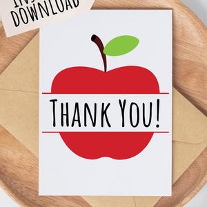 Printable Thank You Apple Card for Teacher, End of Year Teacher Gift ...