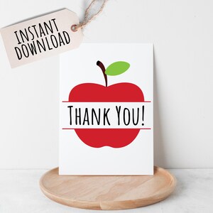 Printable Thank You Apple Card for Teacher, End of Year Teacher Gift ...