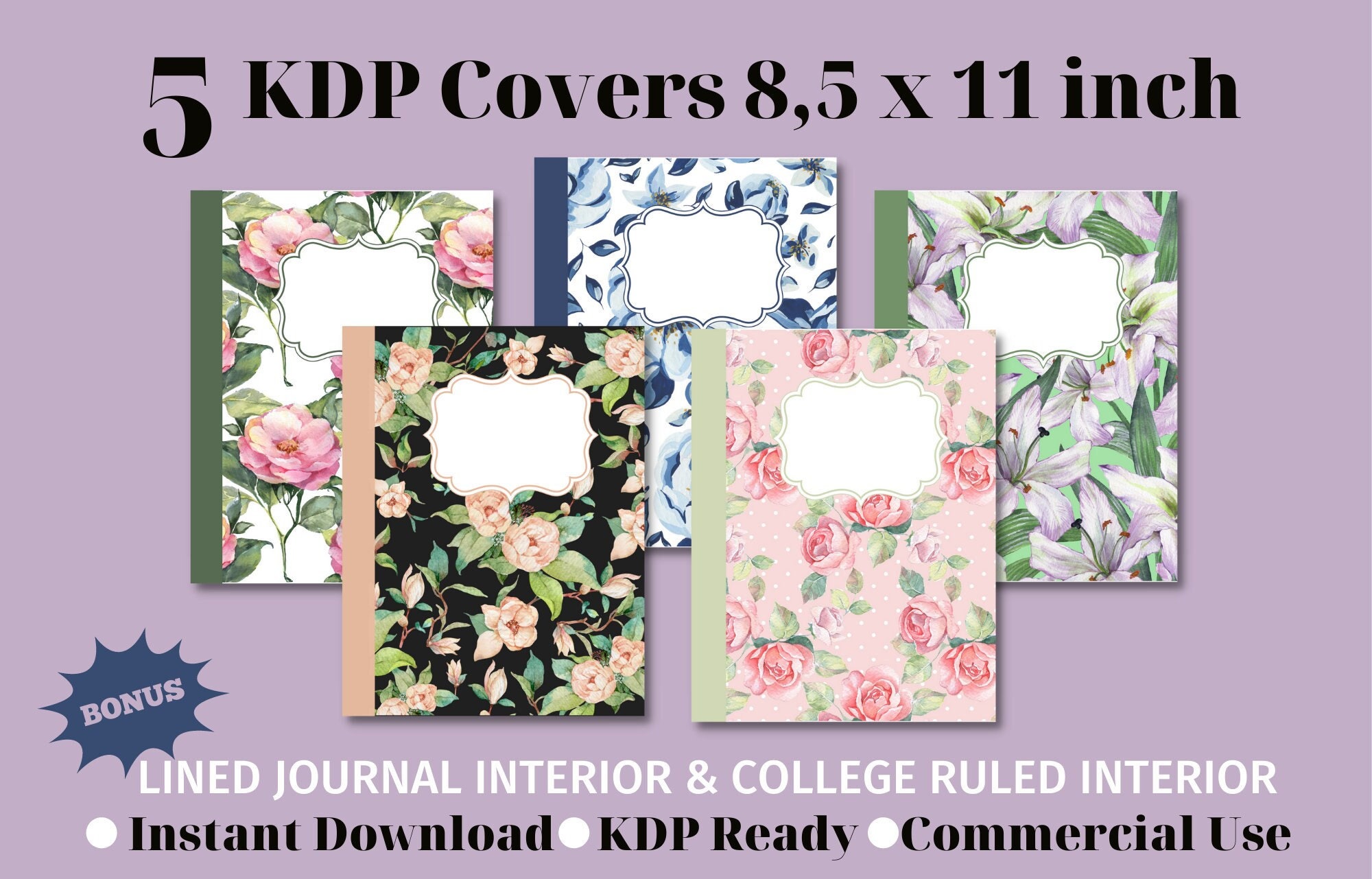 KDP Book Covers Flower Pattern Book Covers Made on Canva KDP - Etsy