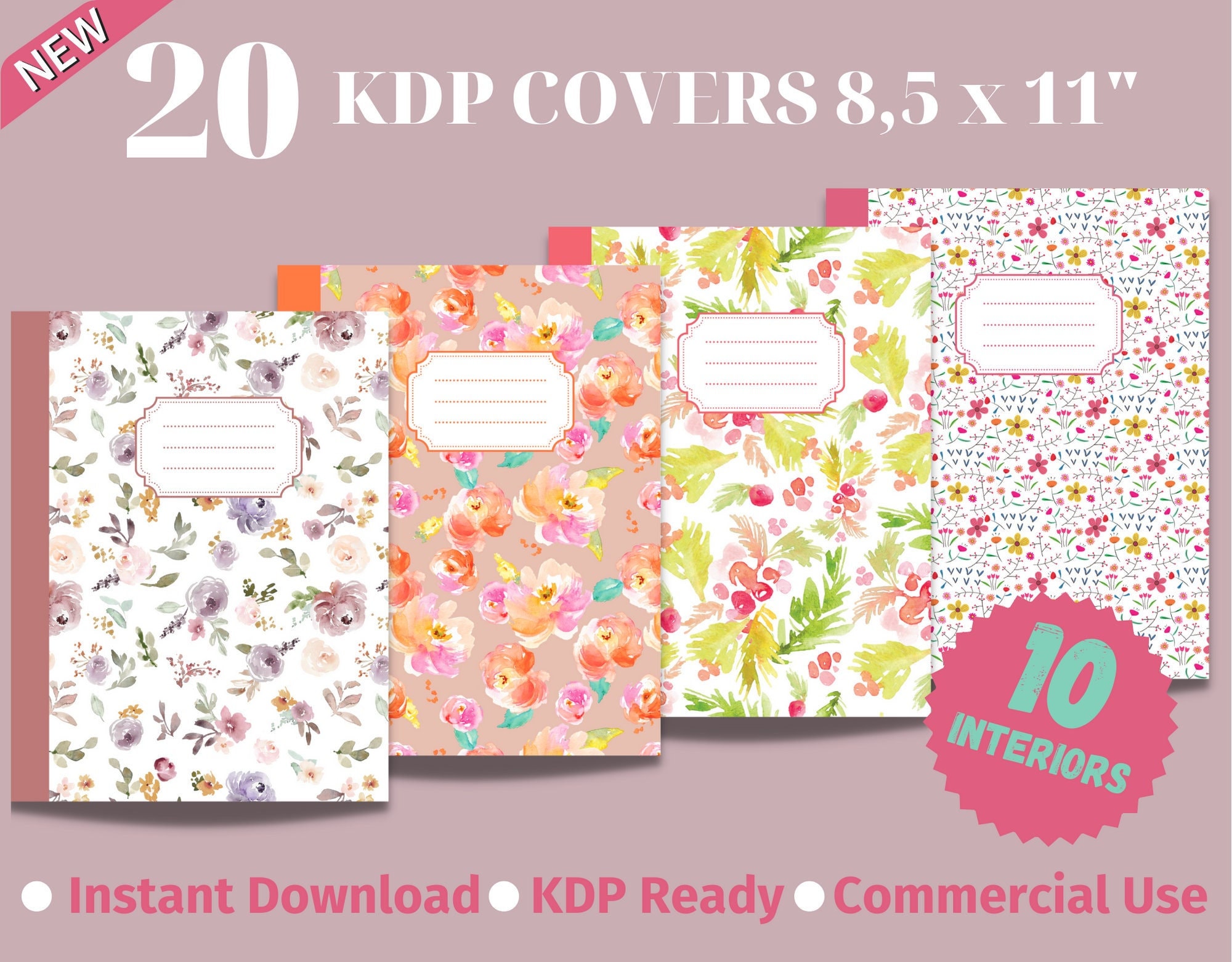 20 KDP Book Covers, Flower and Botanical Pattern Book Covers, 10 KDP ...
