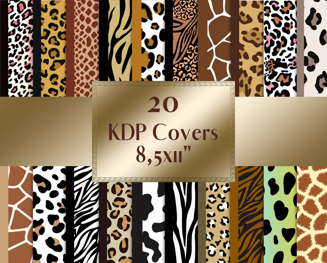 20 KDP Book Covers 8.5x11", Animal Print, Leopard, Giraffe, Zebra, Cow ...
