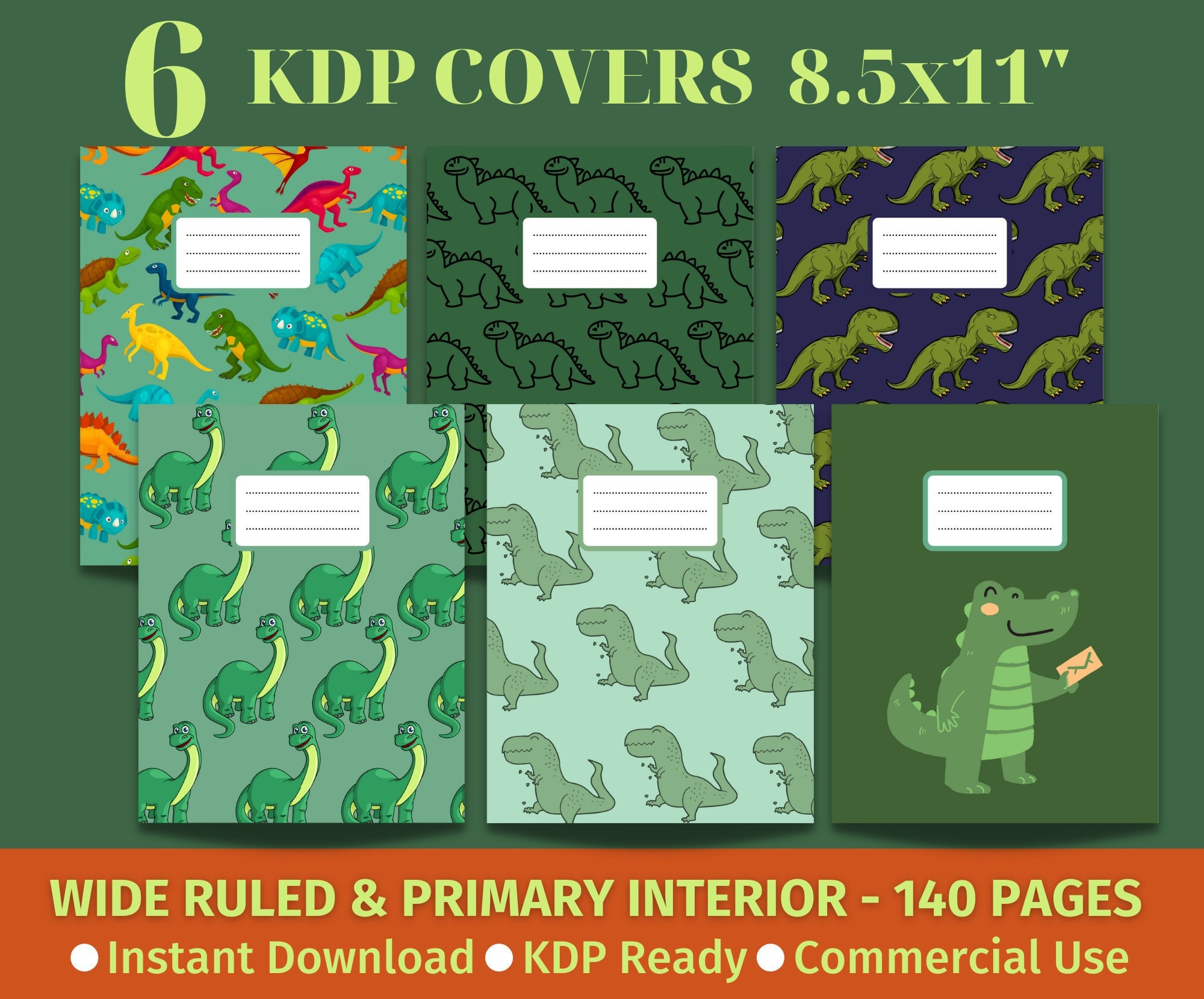 KDP Book Covers, Dinosaurs ,KDP Cover Template, KDP Interior Wide Ruled ...