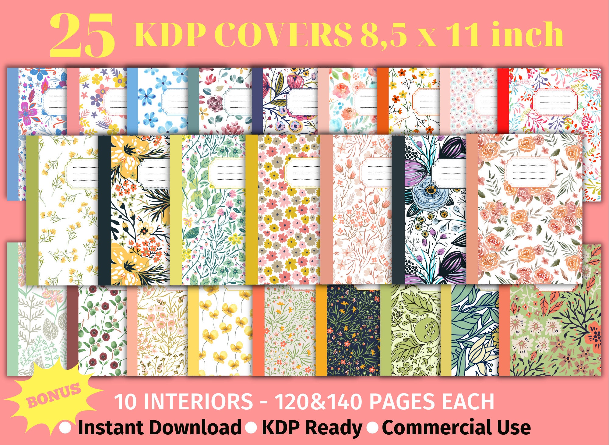 25 KDP Book Covers, Flower and Botanical Pattern Book Covers, 10 KDP ...