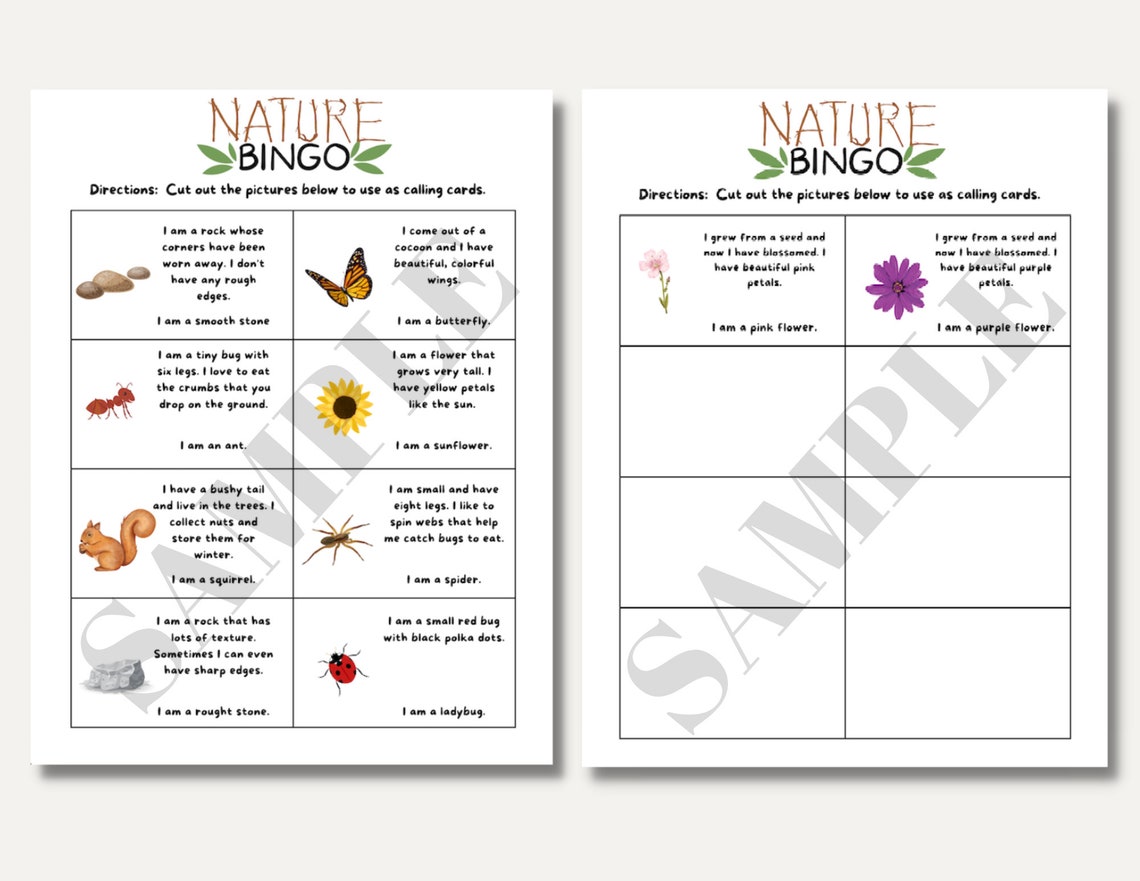Nature Bingo - 10 Unique Game Cards, Forest Bingo, Nature Activity ...