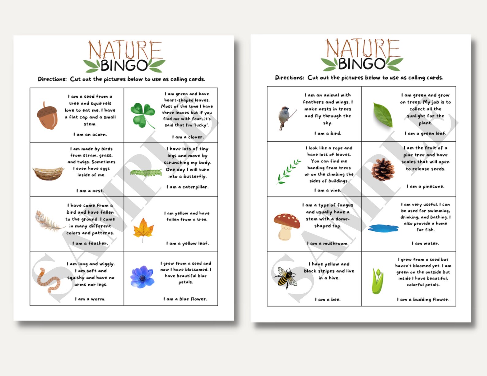 Nature Bingo - 10 Unique Game Cards, Forest Bingo, Nature Activity ...