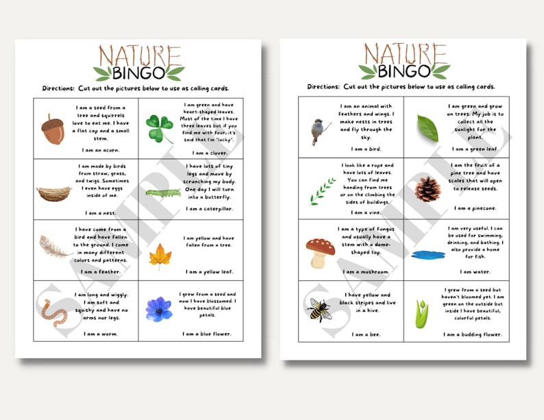 Nature Bingo - 10 Unique Game Cards, Forest Bingo, Nature Activity ...