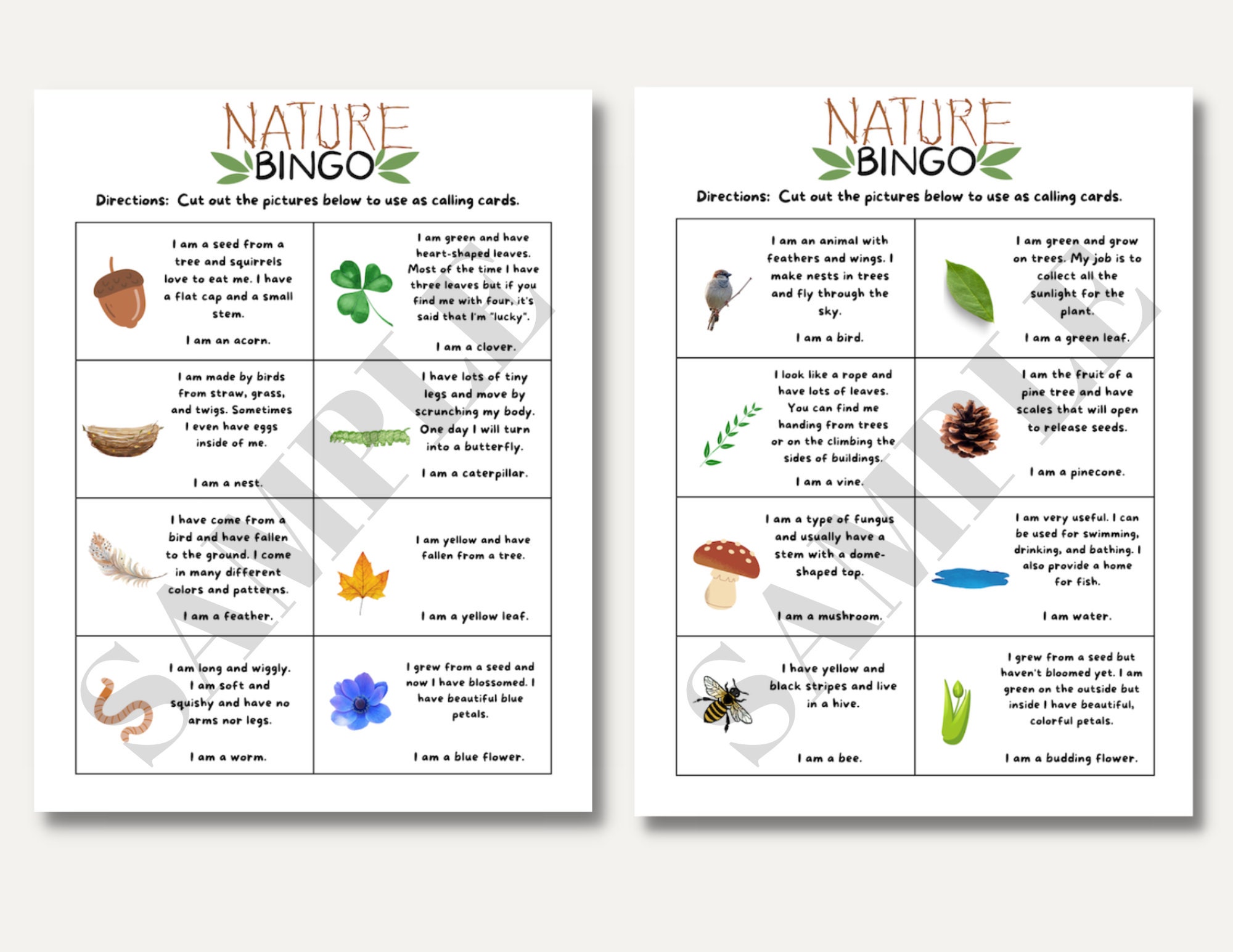 Nature Bingo - 10 Unique Game Cards, Forest Bingo, Nature Activity ...