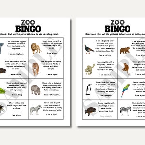 Zoo Bingo - 10 Unique Game Cards, Animal Bingo, Zoo Activity ...