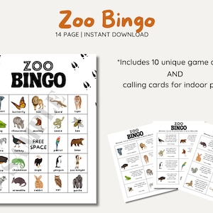Zoo Bingo - 10 Unique Game Cards, Animal Bingo, Zoo Activity ...