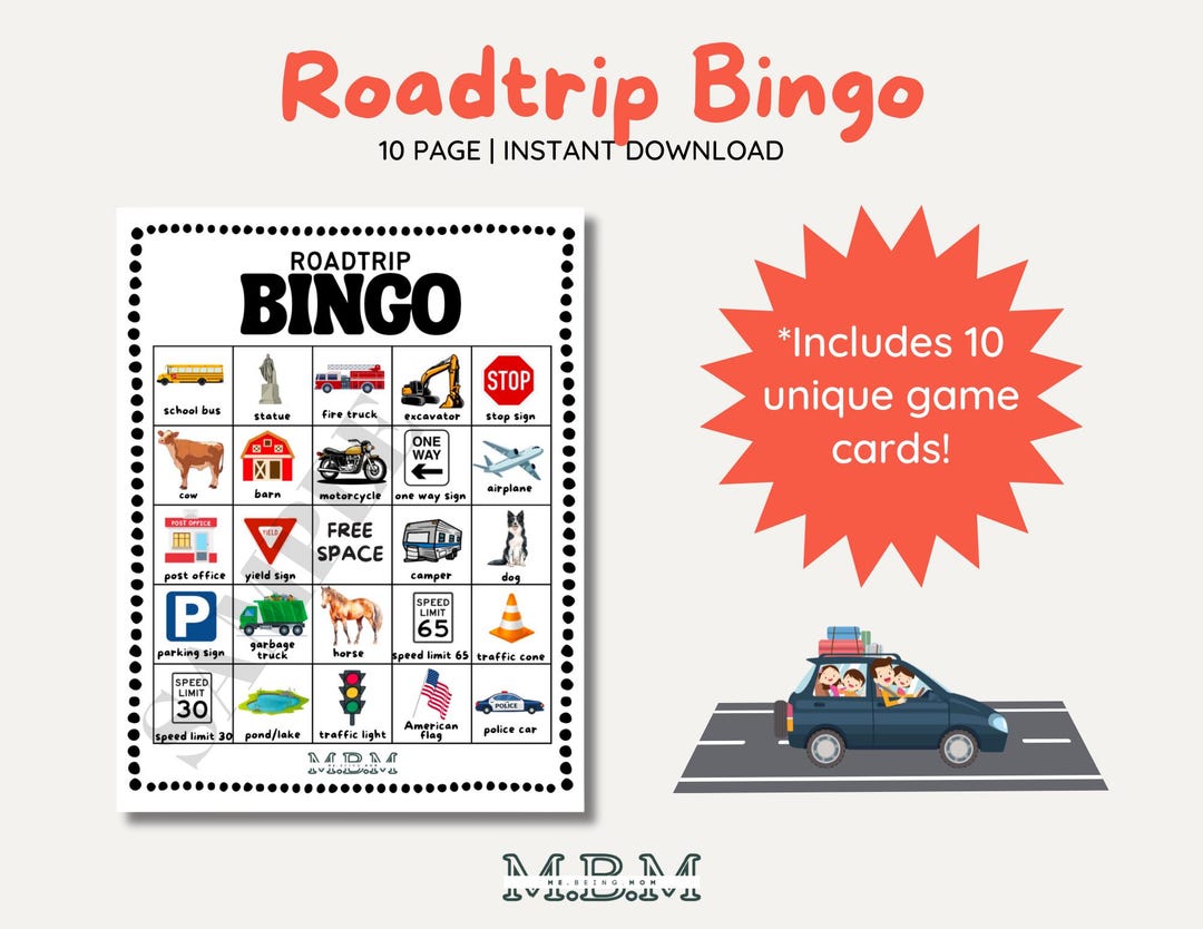 ROAD TRIP BINGO, Road Trip Scavenger Hunt, Travel Games for Kids ...