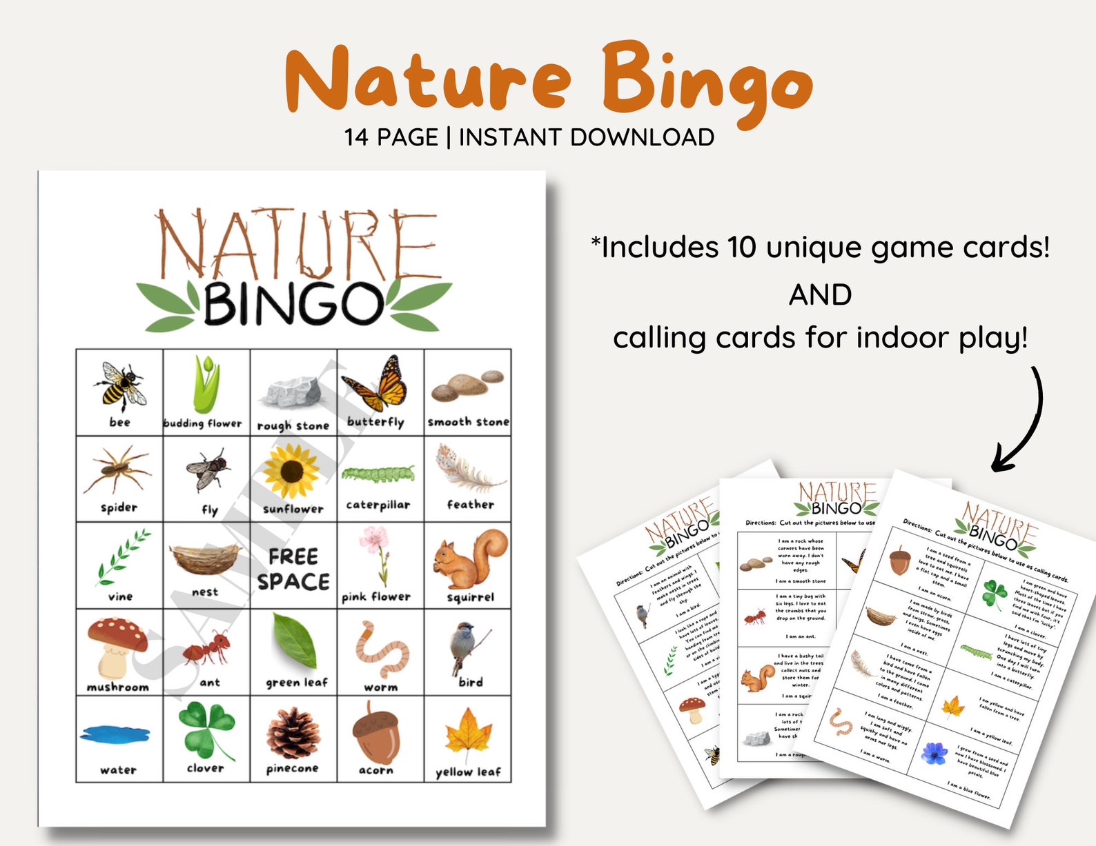 Nature Bingo - 10 Unique Game Cards, Forest Bingo, Nature Activity ...