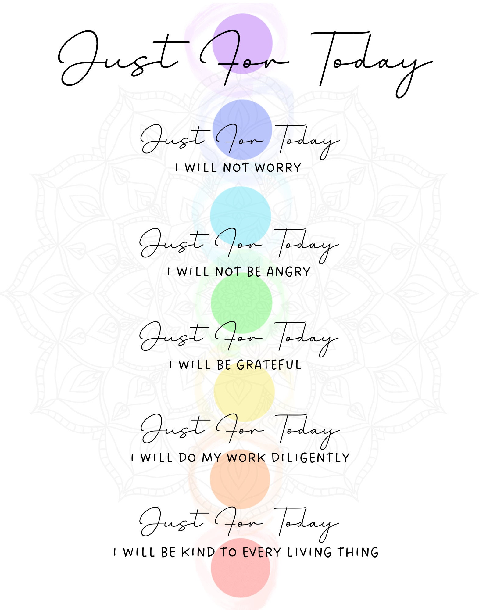 Just for Today Reiki Poster | Reiki Phrase Digital Download | Reiki ...