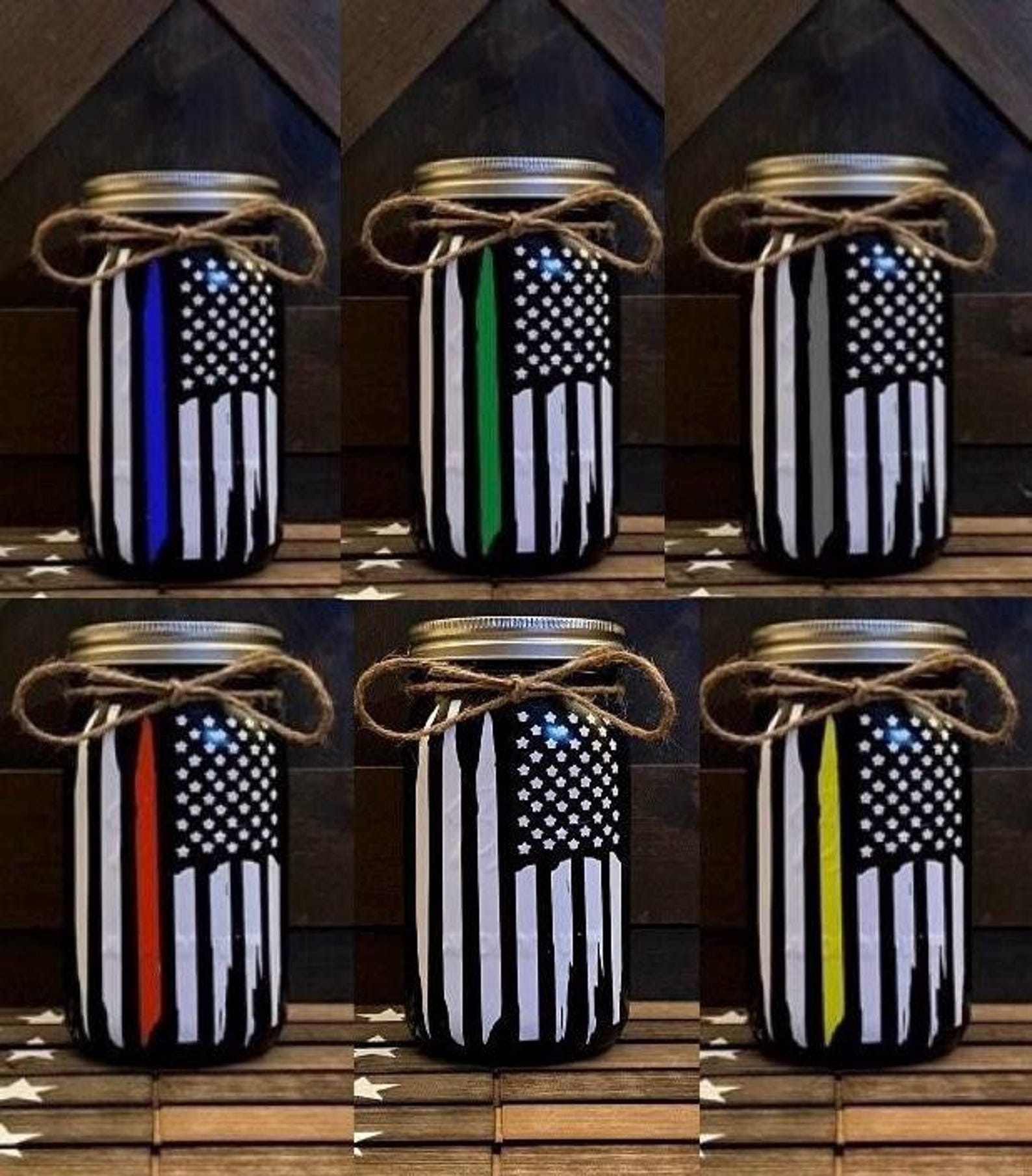 Custom American Flag Mason Jar Design W/ First Responder Line ~ Police ...