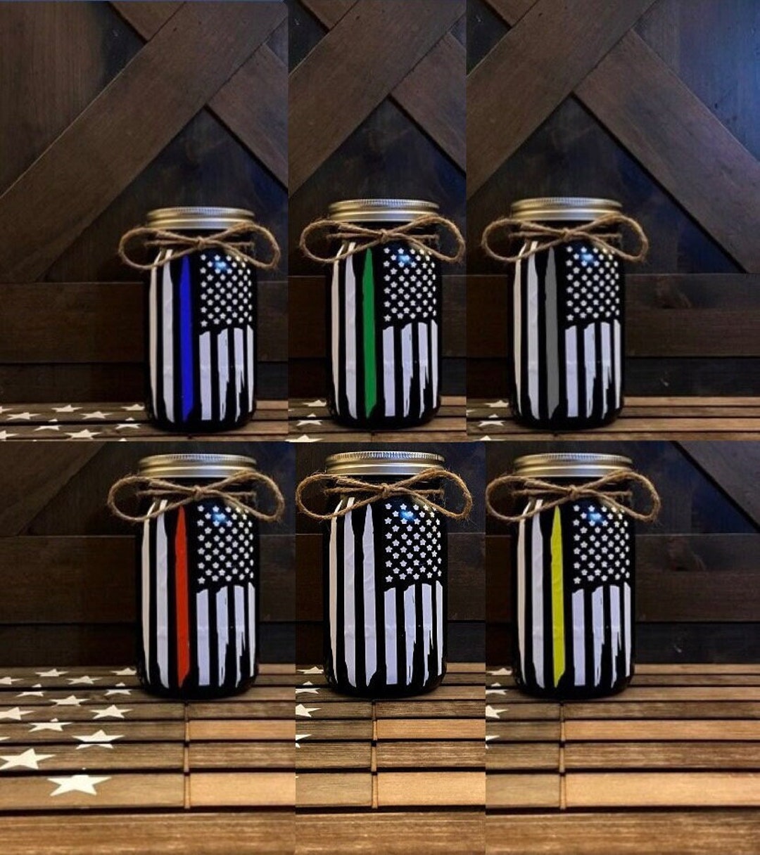 Custom American Flag Mason Jar Design W/ First Responder Line Police ...