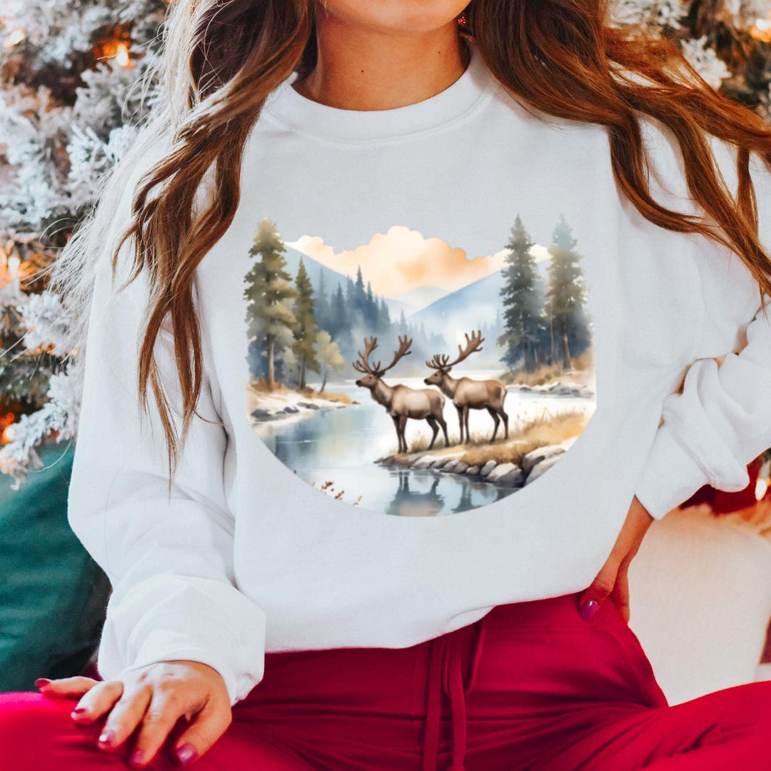 Retro Deer Wilderness Scene Sweater,nineties Vintage Buck and Doe Deer ...