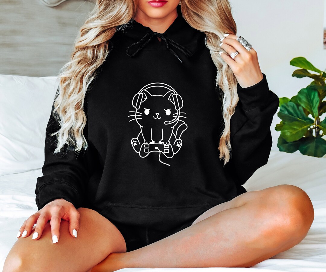 Gamer Cat Hoodie, Gaming Hoodies, Cat Hoodie, Video Game Hoodie, Gamer ...
