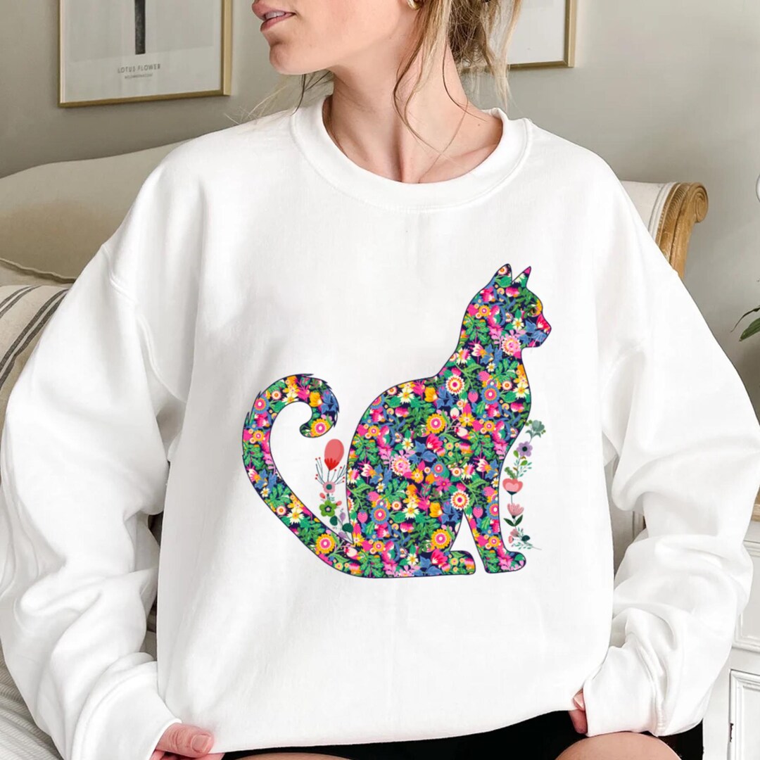 Cat Mom Sweatshirt,floral Cat Sweatshirt,animal Lover Sweatshirt ...
