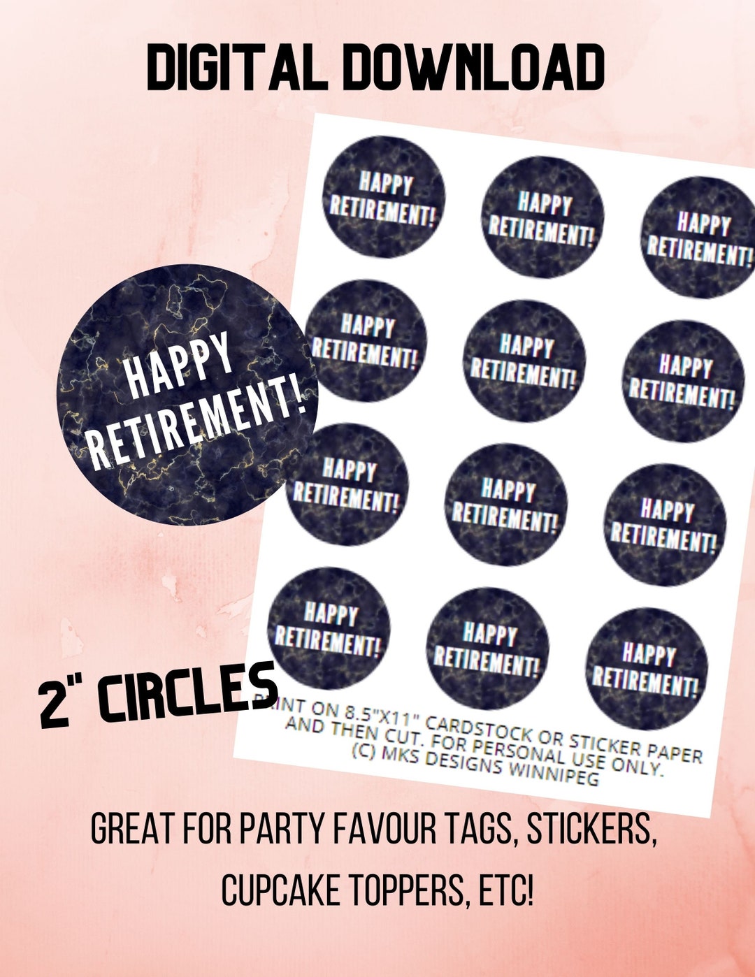 Retirement Cupcake Toppers, Retirement Tags, Party Favour Tags, Happy ...