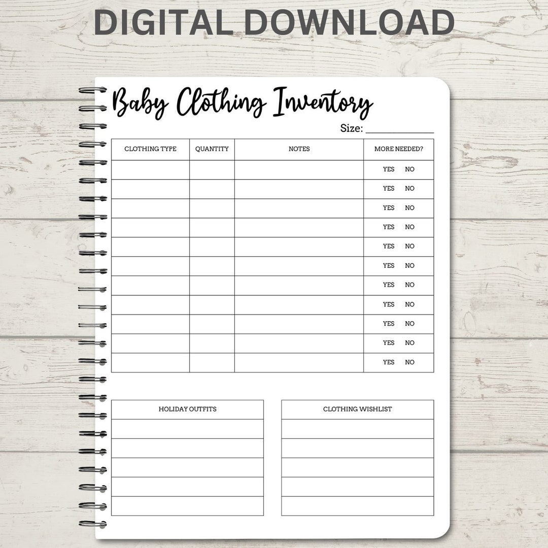 Closet Inventory Chart, Baby Clothing Inventory Tracker, Baby Apparel ...