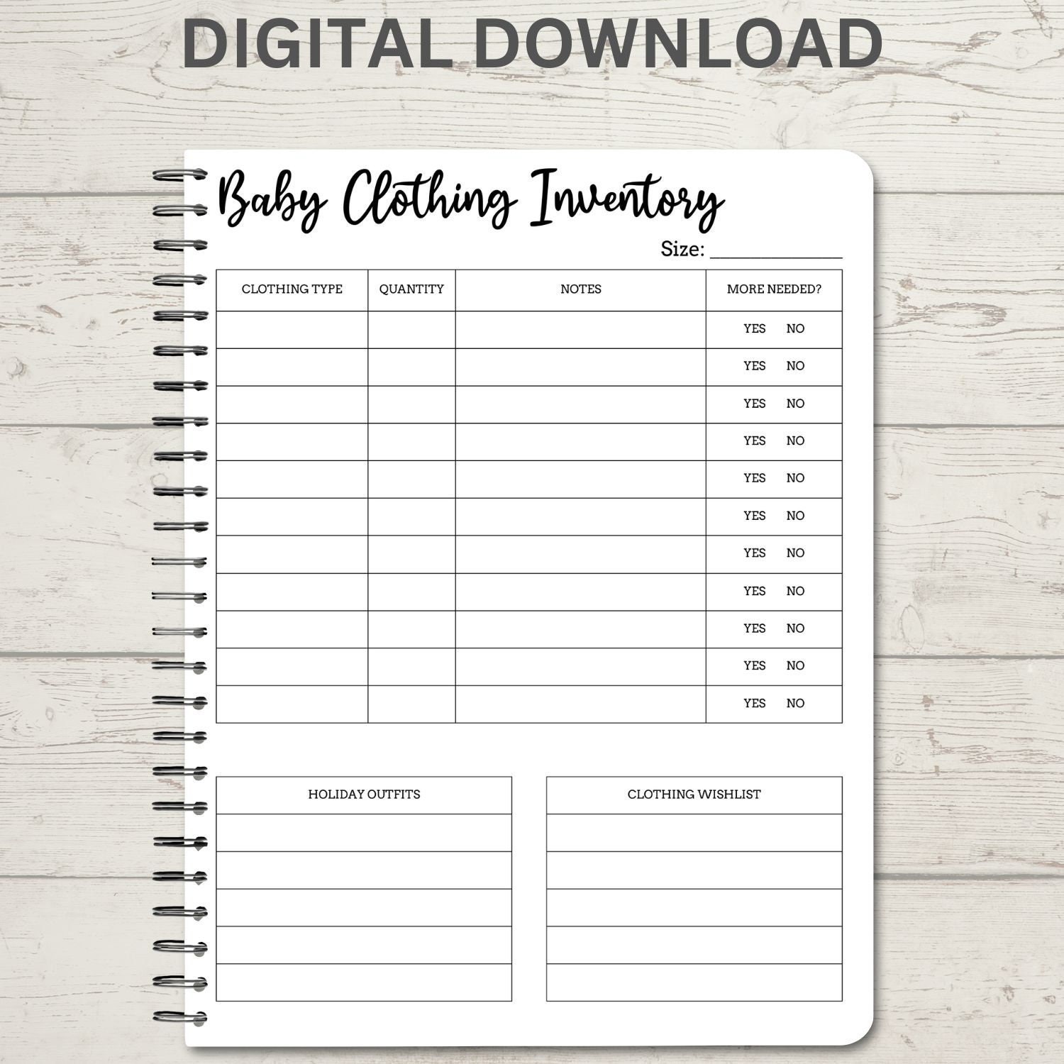 Closet Inventory Chart, Baby Clothing Inventory Tracker, Baby Apparel ...