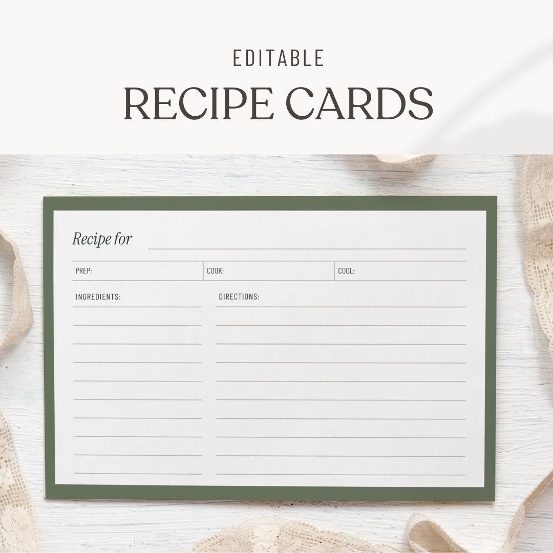 Editable Recipe Cards Template | Printable Recipe Cards | Instant ...