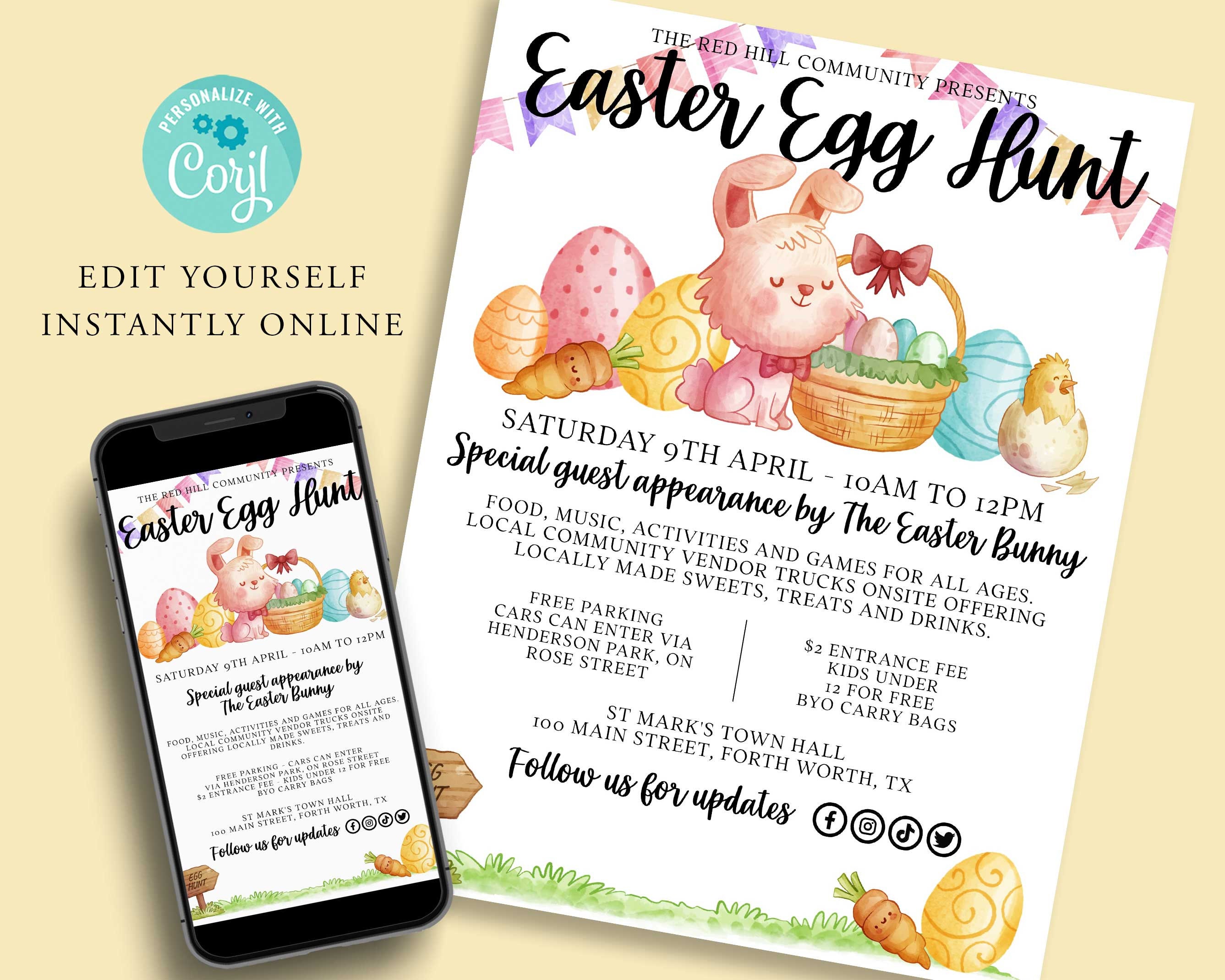 Editable EGG HUNT Flyer Template EASTER Flyer Diy Flyer - Etsy
