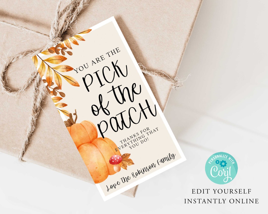 FALL Appreciation Gift Tag, Teacher or Friends, Thanksgiving, Pumpkin ...