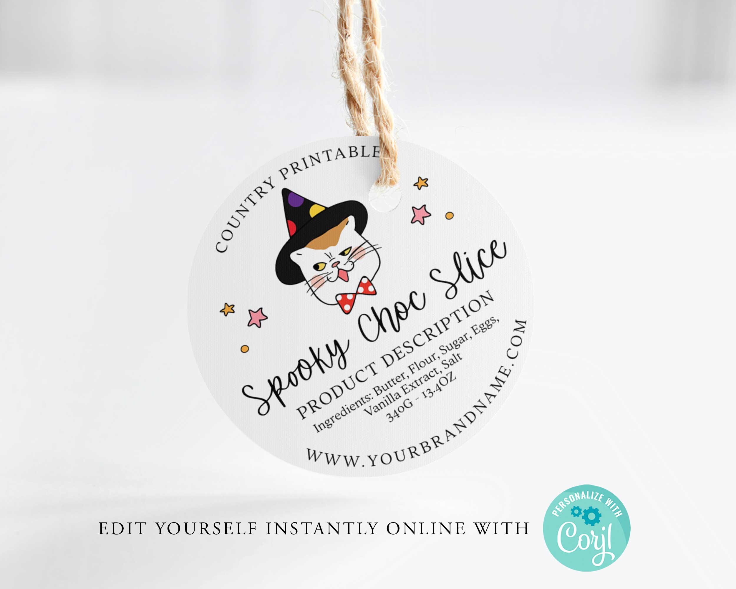 Editable HALLOWEEN Cat Labels, Round Kraft Label, Baking Label ...