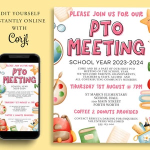 PTO MEETING Flyer Template, Pta, Fundraising Event, Volunteer, Meeting ...