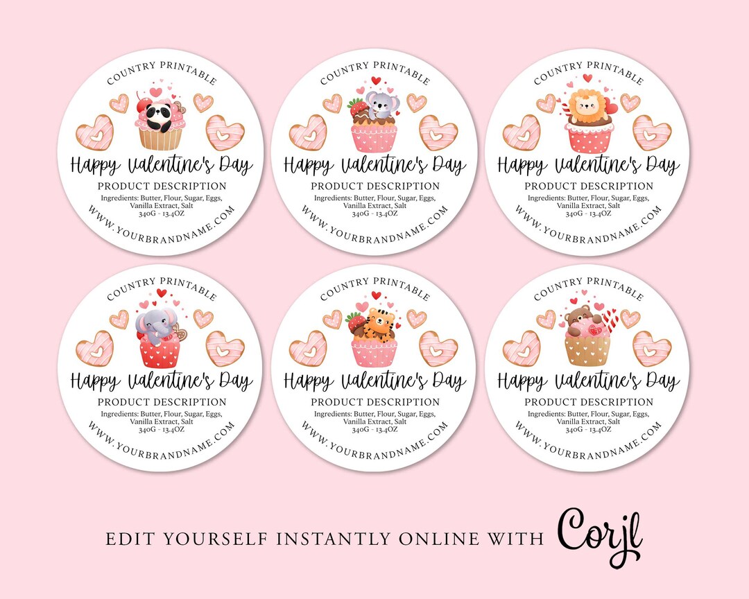 Editable VALENTINES Round Labels, Round Kraft Label, Baking Label ...