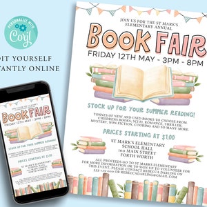 BOOK FAIR Fundraiser Editable Flyer Template, PTO, School Community or ...