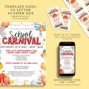 CARNIVAL Fundraiser Editable Flyer Template, PTO, School Community or ...