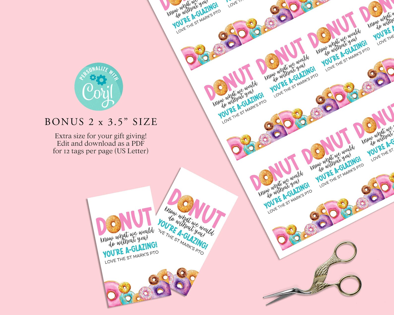 DONUT Appreciation Gift Tag, Teacher, Friends, Mothers Day, Valentine ...