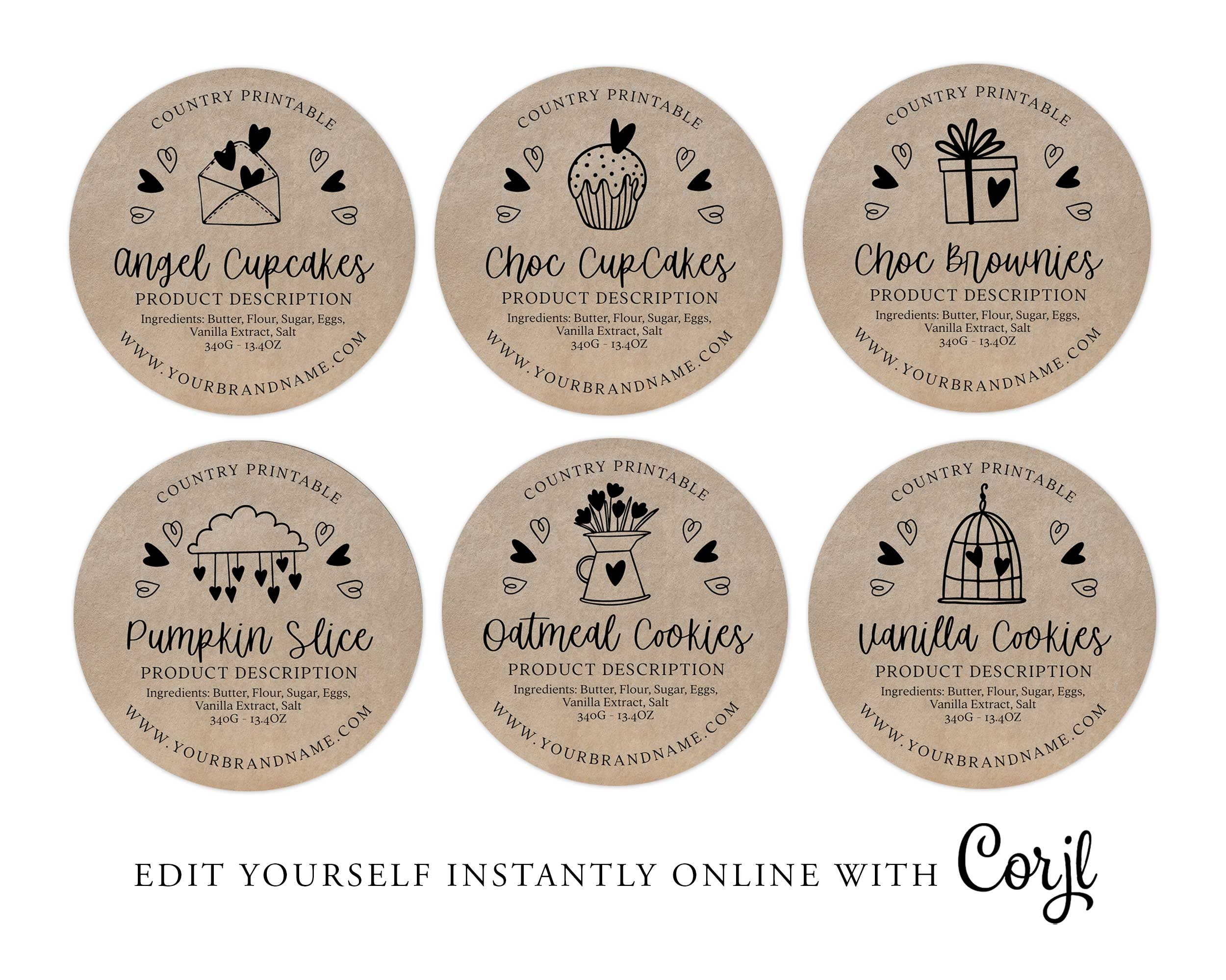 Editable ROUND Labels, Round Kraft Label, Baking Label Printable, Jar ...