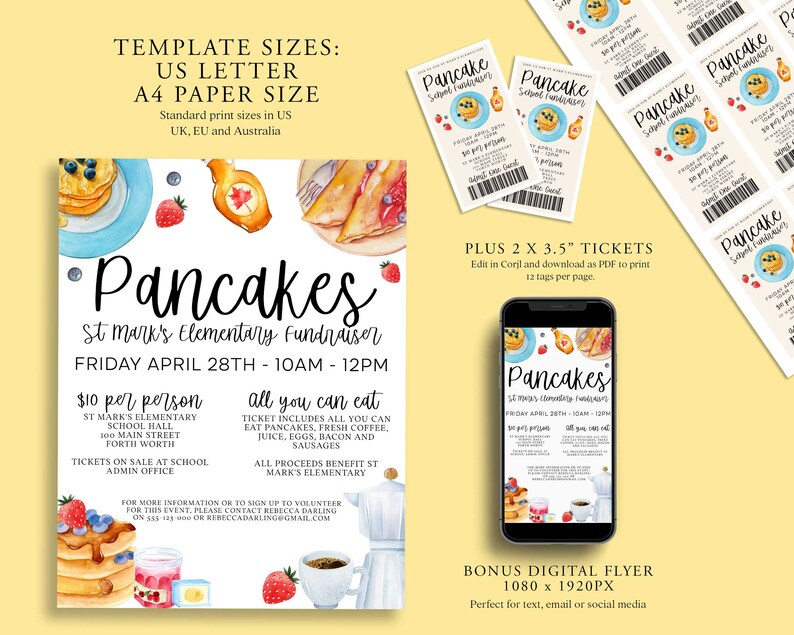 Editable PANCAKE Fundraiser Flyer Template, Teacher Appreciation ...