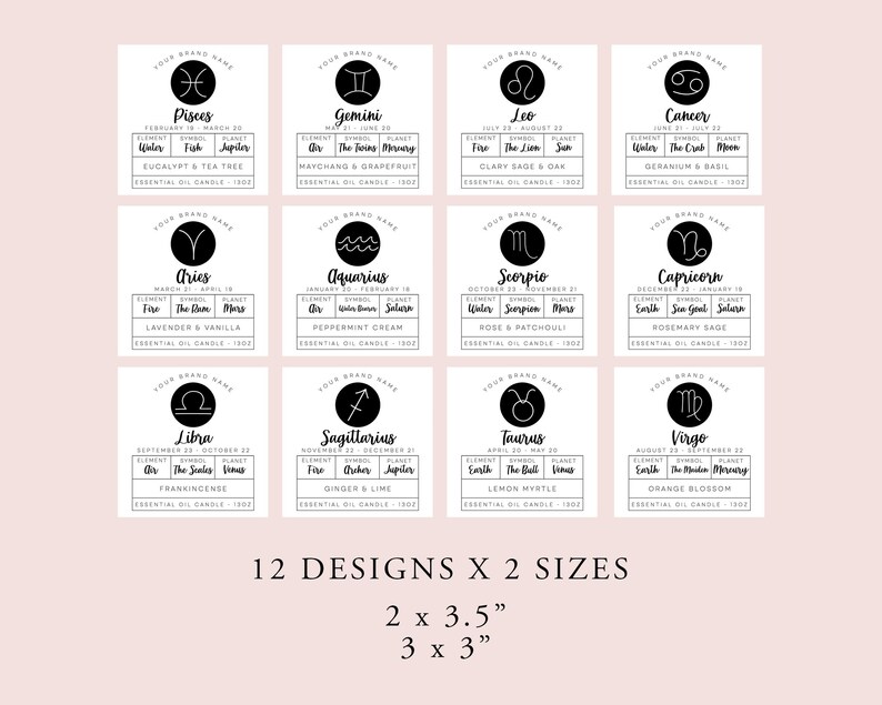 12 X STAR SIGN Editable Candle Label, Zodiac Labels, Zodiac Sign Candle ...