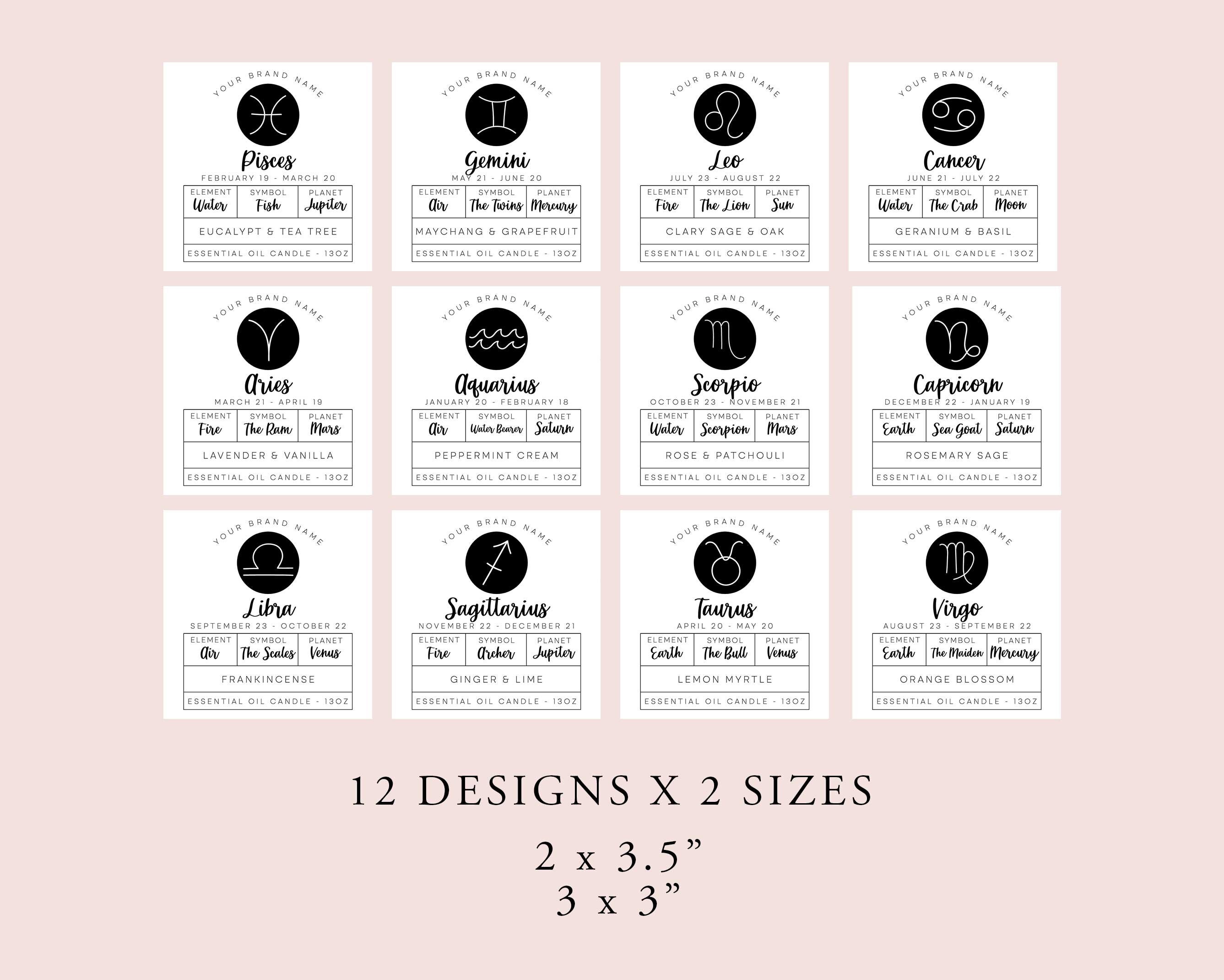 12 X STAR SIGN Editable Candle Label, Zodiac Labels, Zodiac Sign Candle ...
