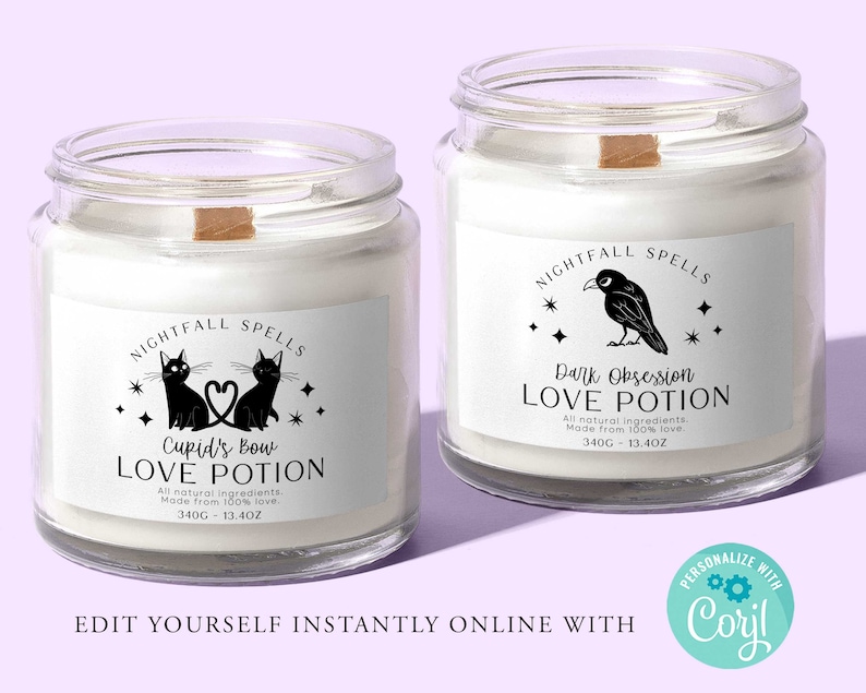 LOVE POTION Editable Candle Label, Mystic Candle Label Design ...